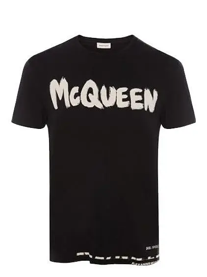 Alexander McQueen Short Sleeve Knit With Logo Detail - Black