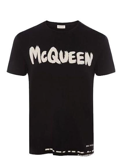 Alexander McQueen Short Sleeve Knit With Logo Detail - Black