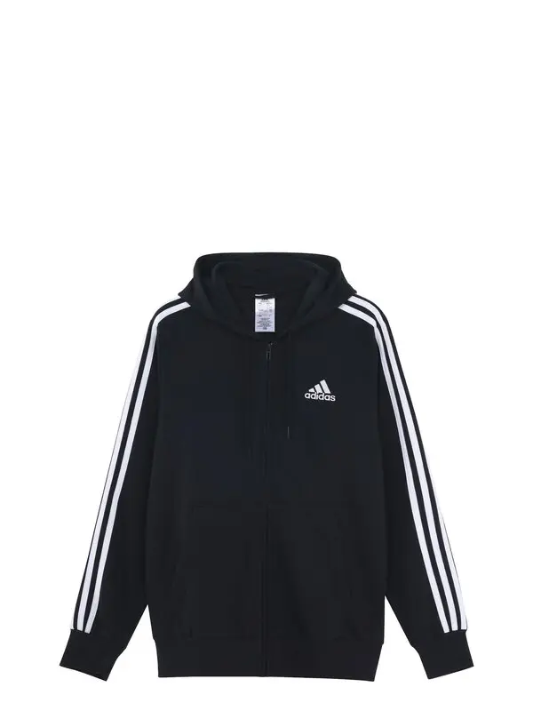 Adidas Training Zip-up Hooded Jacket With Signature Stripes - Black