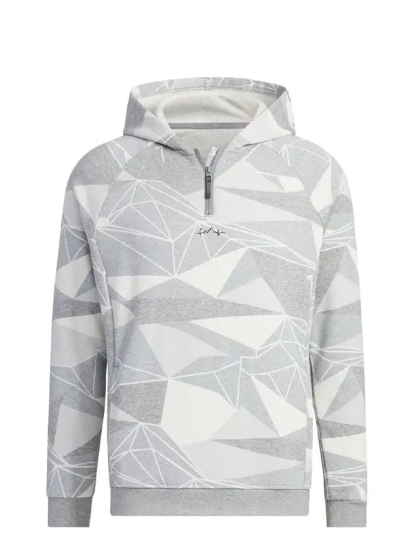 Adidas Geometric Half-zip Long Sleeve Hoodie - White/grey