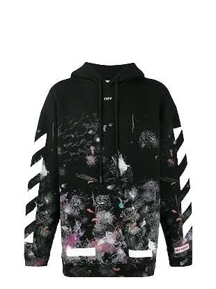 Off-White Diagonal Stripes Loose Cotton Hoodie - Black/multi-color