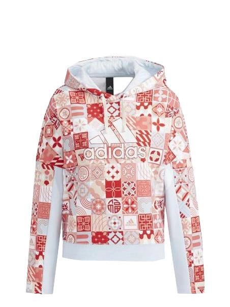 Adidas Full Print Hooded Pullover - Red