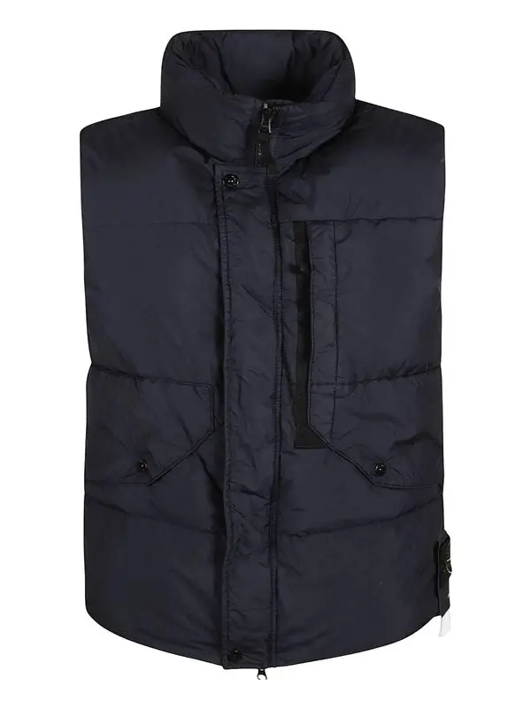Stone Island Logo Patch High-neck Padded Vest - Navy