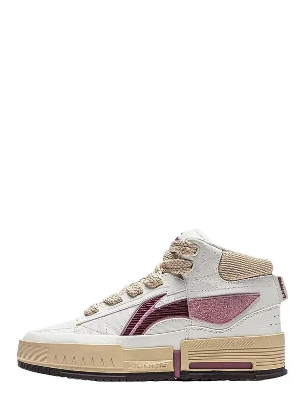 LI-NING High Top Sneakers With Lace Fastening - White/rose Pink/beige