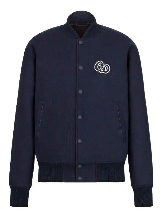 Dior Logo Printing Stripe Long Sleeves Bomber Jacket - Blue