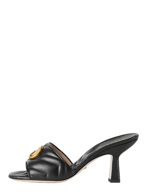 Gucci Marmont Double G Heeled Slide Sandals - Black