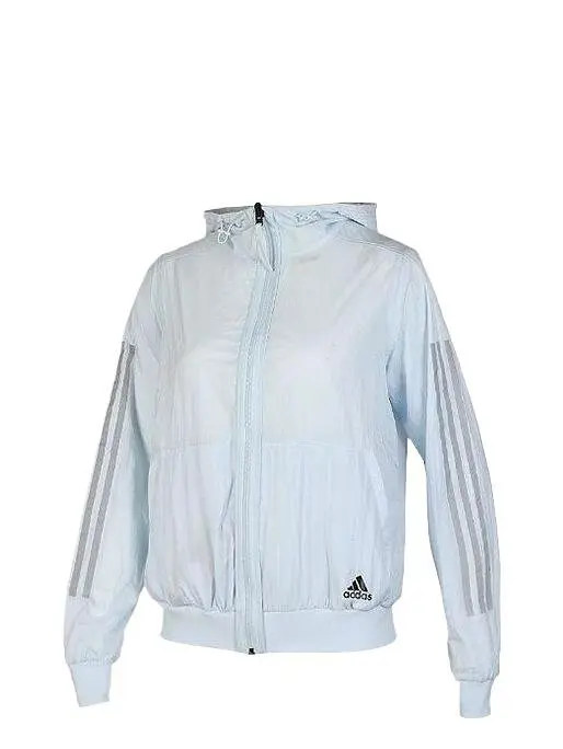 Adidas Lightweight Hooded Windbreaker Jacket - Light Blue/black