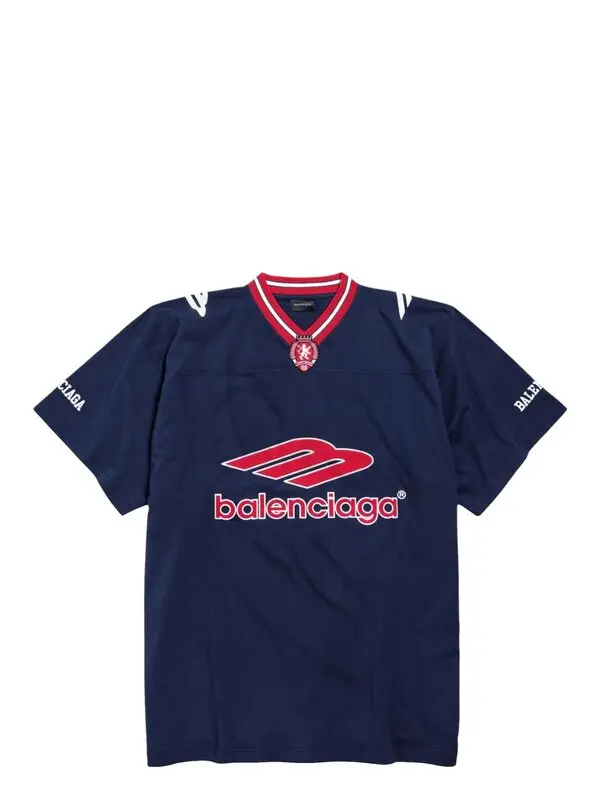 Balenciaga 3b Football V-neck T-shirt Oversized 'dark Navy Red - Dark Navy/red