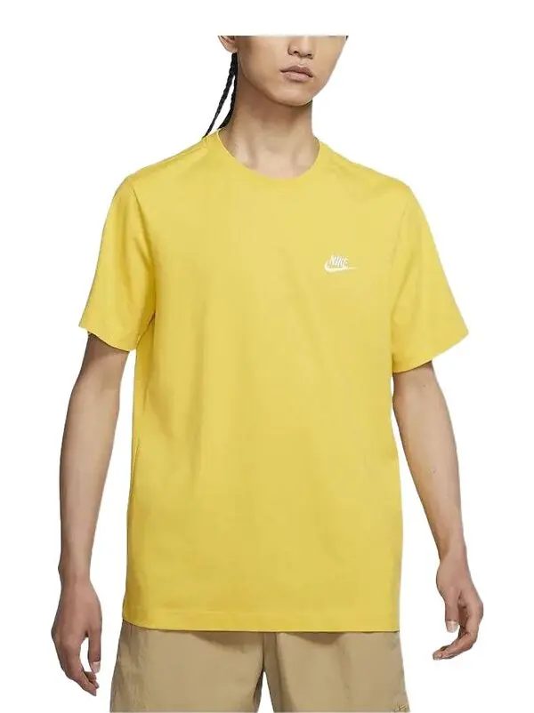 Nike Solid Color Embroidered Small Round Neck Short Sleeve Yellow - Multi-color