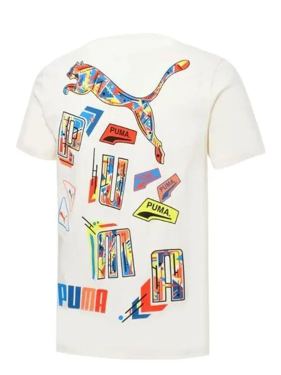 PUMA Multi Logo Tee 'white - White/blue/red
