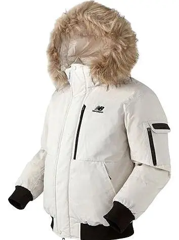 NEW BALANCE Down Jacket With Fur Trimmed Hood - White/black