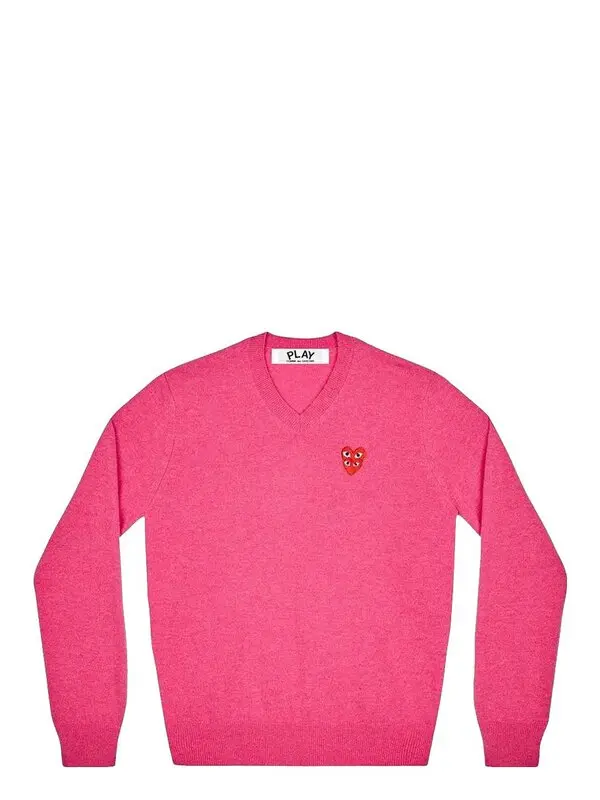 Play Comme Des Garcon V-neck Pullover With Red Emblem - Pink