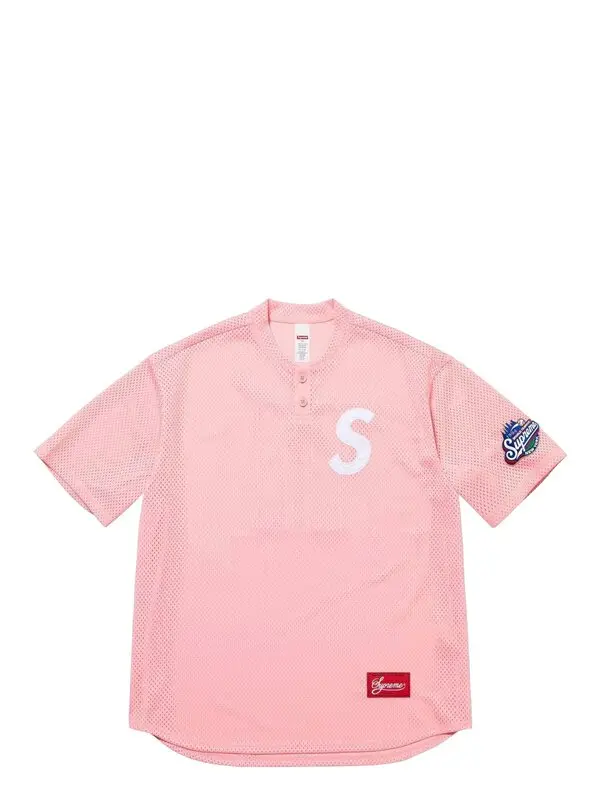 Supreme S Logo Baseball Henley - Pink