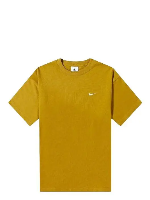 Nike Solid Color Cotton Embroidered Logo Round Neck Short Sleeve Yellow T-shirt - Multi-color