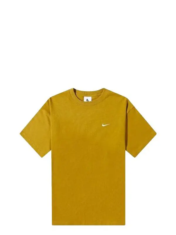 Nike Solid Color Cotton Embroidered Logo Round Neck Short Sleeve Yellow T-shirt - Multi-color