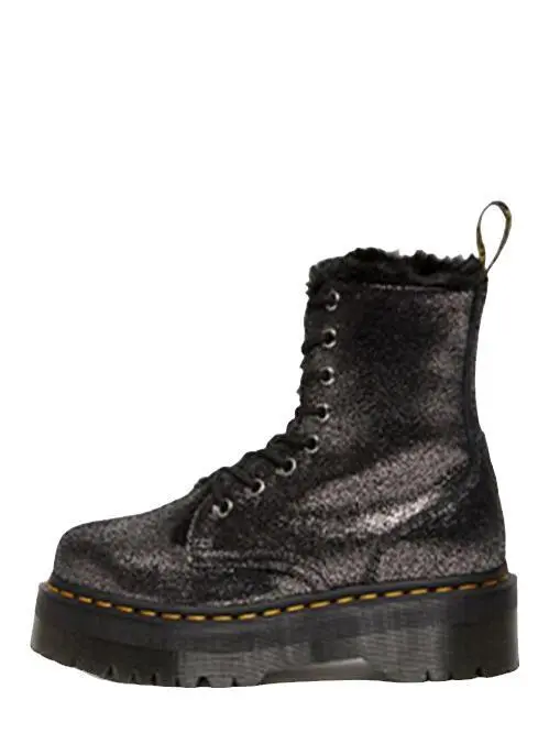 Dr. Martens Jadon Faux Fur-lined Metallic Leather Platform Combat Boots - Black