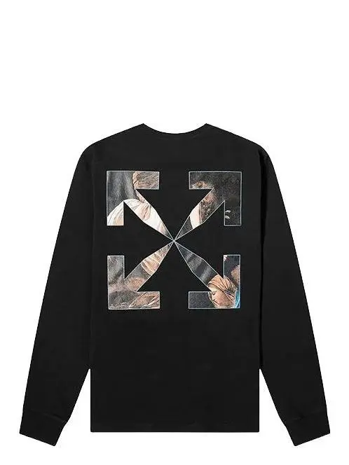 Off-White C/o Virgil Caravaggio Printing Round Neck Long Sleeves T-shirt - Black