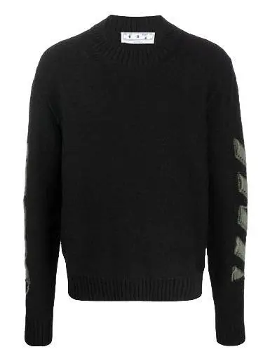 Off-White Fw21 Arrow Pattern Round Neck Pullover Wool Sweater - Black
