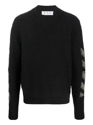Off-White Fw21 Arrow Pattern Round Neck Pullover Wool Sweater - Black