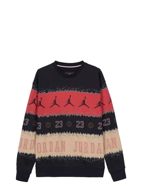 JORDAN Essential Holiday Fleece Crew - Black/beige/red