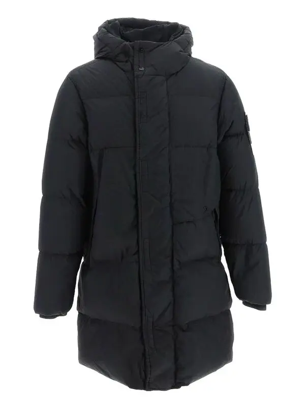 Stone Island Crinkle Reps Hooded Down Long Jacket - Black