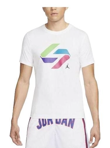 JORDAN Casual Pattern Logo Printing Round Neck Pullover Short Sleeve White T-shirt - Default Color