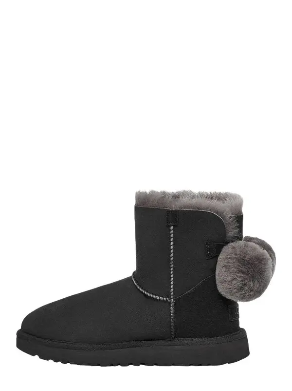 UGG Mini Bailey Fuzzy Bow Boots - Black