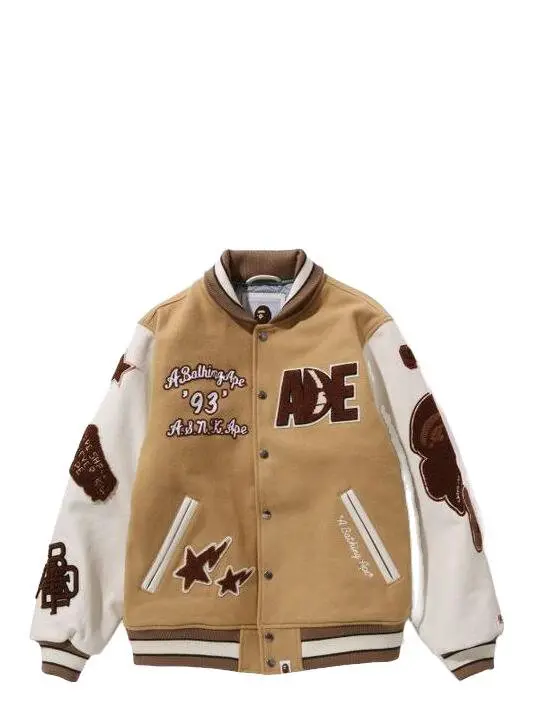 A BATHING APE Multi Motif Varsity Jacket - Beige