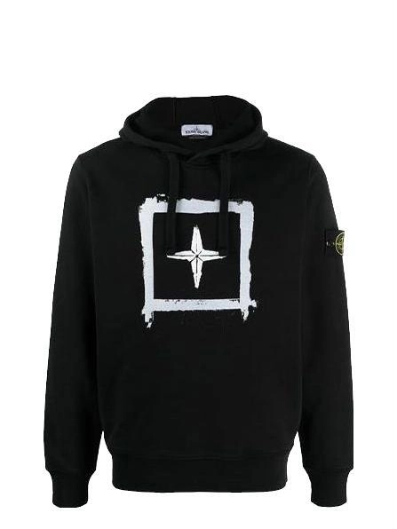 Stone Island Box Print Pullover Hoodie - Black