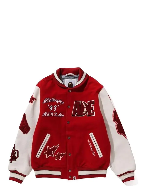 A BATHING APE Multi Motif Varsity Jacket - Red