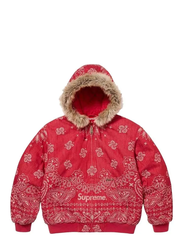 Supreme Bandana Jacquard Denim Hooded Work Jacket - Red