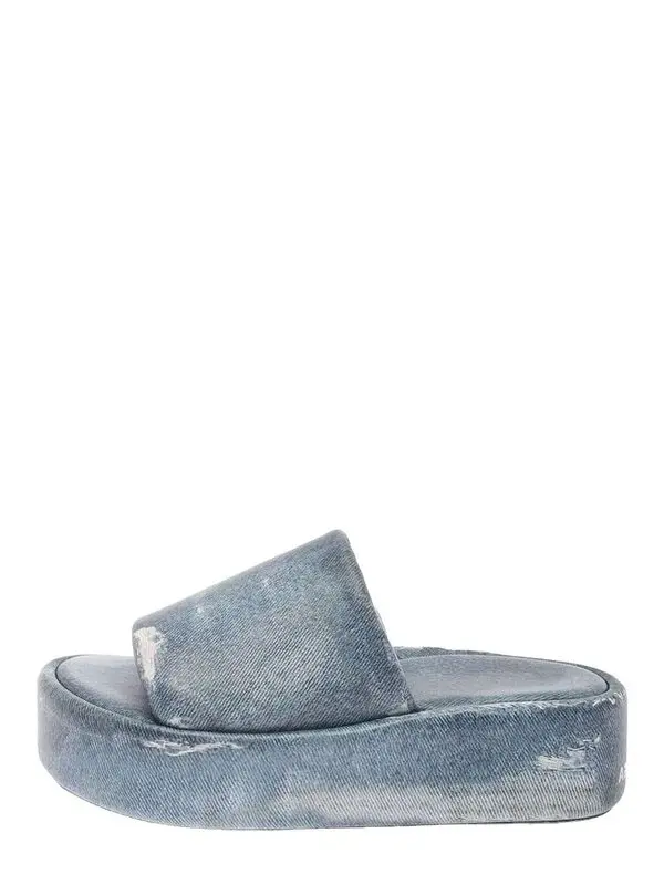 Balenciaga Rise Denim Print Leather Platform Sandals - Blue/white