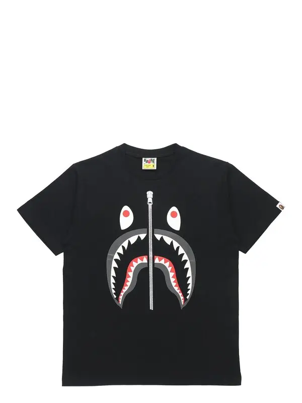 A BATHING APE Half Zip Shark Tee - Black