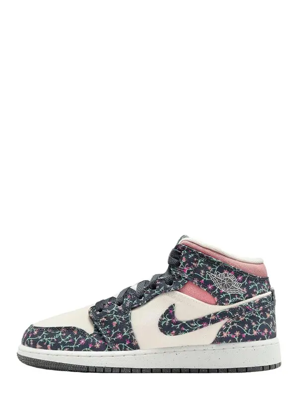 JORDAN 1 Mid Floral Canvas Sneakers - Faded Pink/black/white