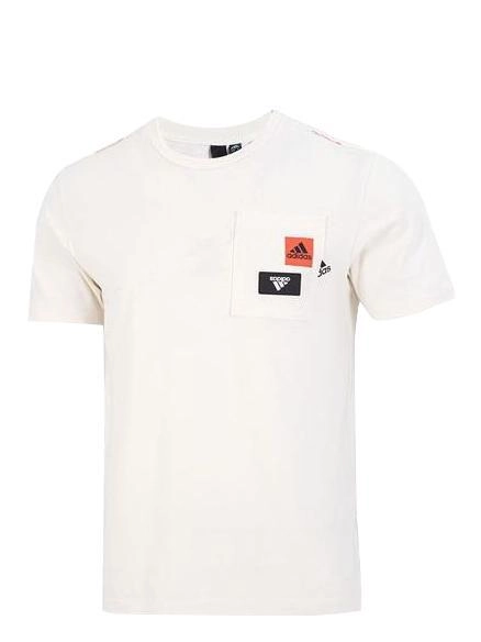 Adidas Solid Color Logo Printing Pocket Athleisure Casual Sports Round Neck Short Sleeve White T-shirt - Default Color