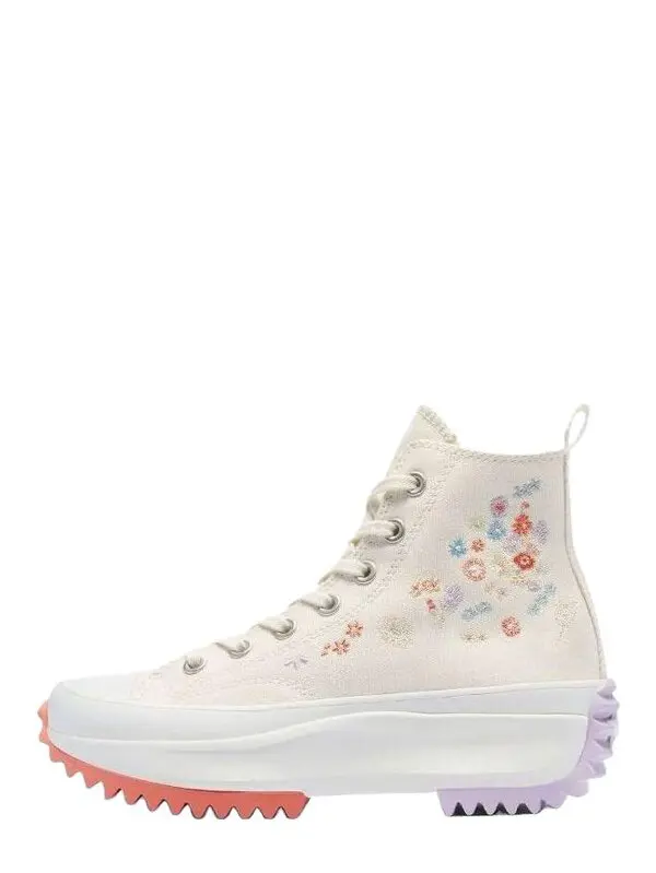 CONVERSE Run Star Hike Platform High Top Embroidered Floral Sneakers - Creambrown
