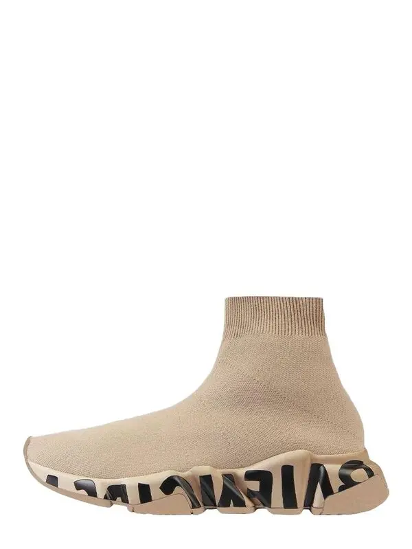 Balenciaga Speed Graffiti Knit High Top Sneakers - Beige/black