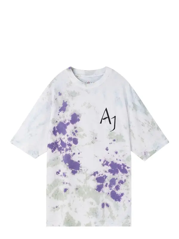 JORDAN Splash Ink Color Block Alphabet Printing Casual Short Sleeve Blue T-shirt - Multi-color