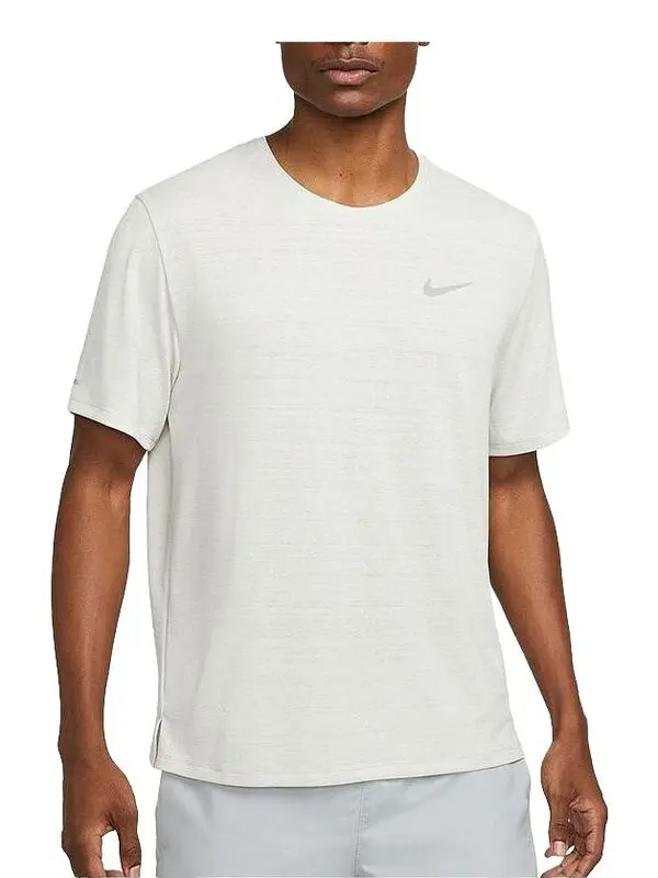 Nike Dri-fit Miler Solid Color Logo Luminous Crew Neck Running Short Sleeve Light Bone T-shirt - Multi-color