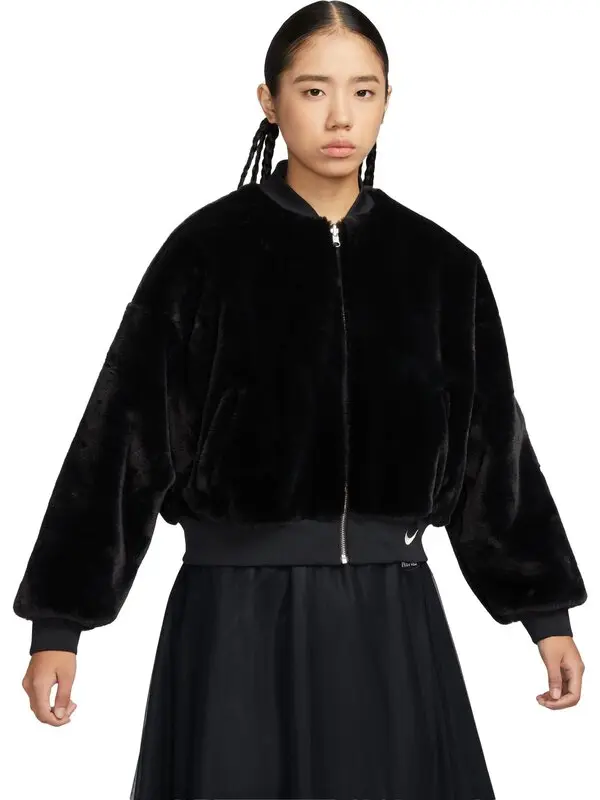 Nike Reversible Faux Fur Bomber Jacket - Black/coconut Milk