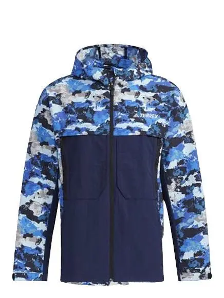 Adidas Camouflage Splicing Hooded Jacket - Blue