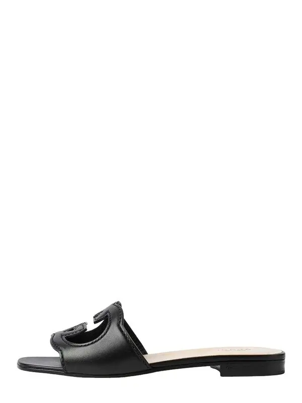 Gucci Interlocking G Shearling Sandals - Black