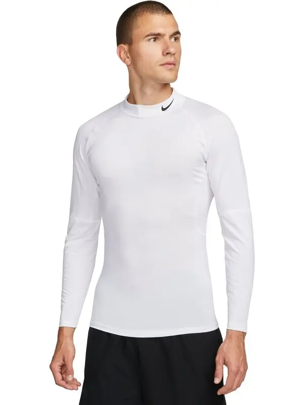 Nike Pro Dri-fit Fitness Mock-neck Long Sleeve Shirt - White