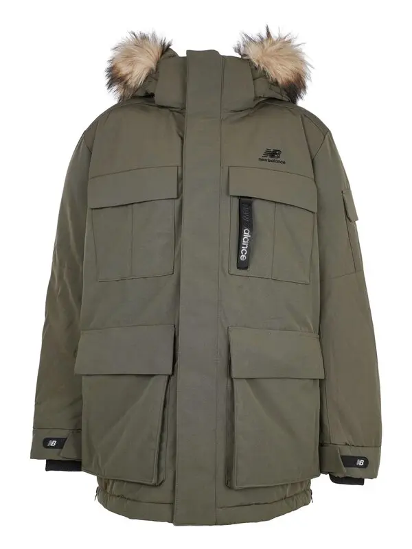 NEW BALANCE Long Down Parka With Fur Trimmed Hood - Military Green