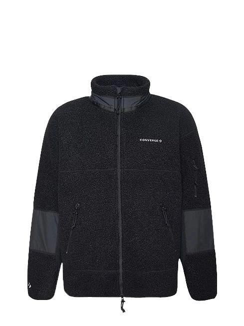 CONVERSE Splicing Fleece Stand Collar Zip-up Jacket - Black
