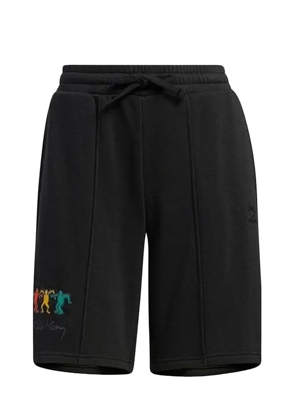 Adidas Embroidered Letter Drawstring Shorts - Black