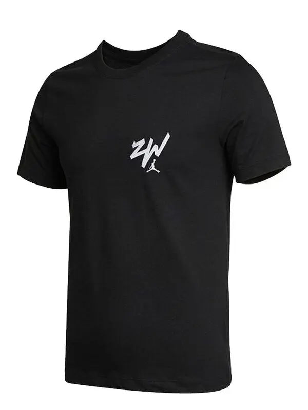 JORDAN J Zion Ss Tee Alphabet Pattern Round Neck Sports Short Sleeve - Black