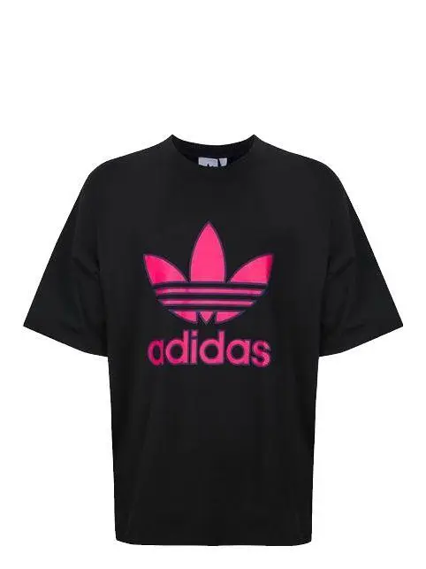 Adidas Originals Trefoil Tee Logo Printing Round Neck Short Sleeve - Black