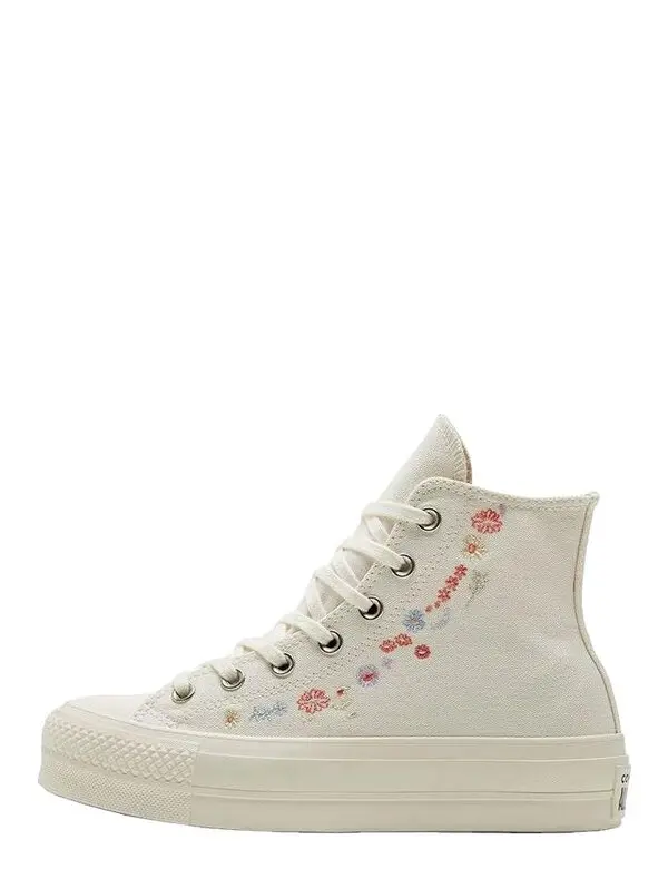 CONVERSE Chuck Taylor All Star Lift Platform Embroidered Floral High Top Sneakers - White/egret