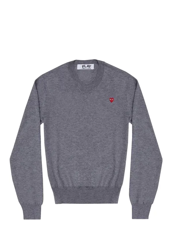 Play Comme Des Garcon Long Sleeve T-shirt With Small Red Emblem - Grey